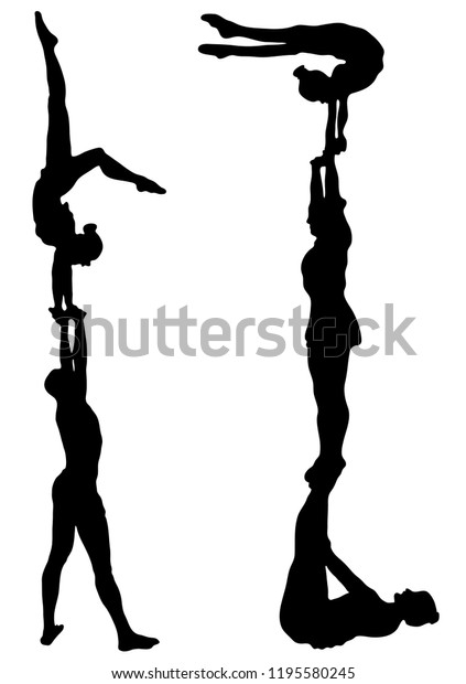 Black Silhouettes Acrobats On White Background Stock Vector (Royalty ...