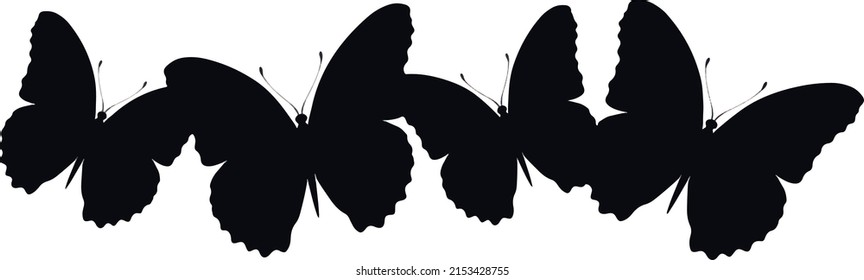 Black Silhouettes Butterfly Frame Border Background: เวกเตอร์สต็อก ...