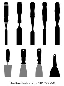 Black Silhouettes Chisels Vector: vector de stock (libre de regalías ...