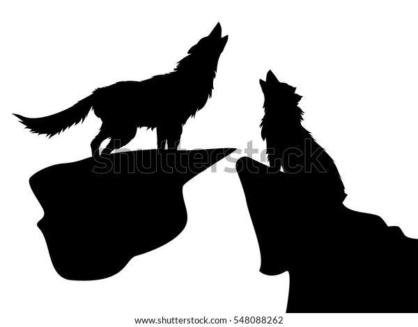 Black Silhouettes Howling Wolves On White Stock Vector (Royalty Free ...