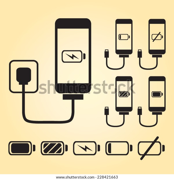 Black Smart Phone Charge Icons Battery Stock Vector (Royalty Free ...