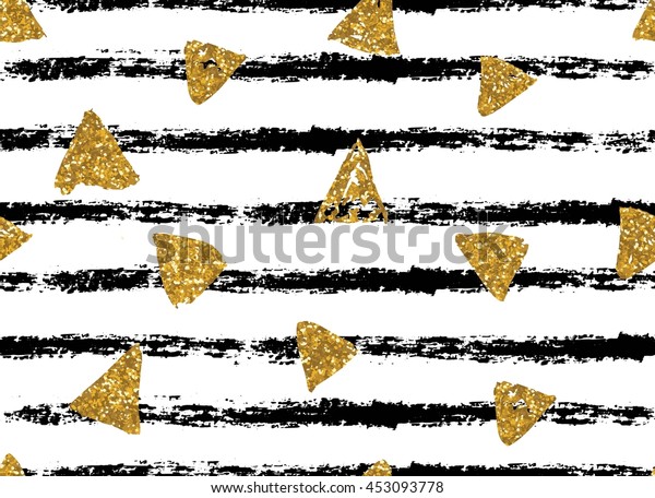 Black Stripes Gold Glitter Triangles Seamless Stock Vector (Royalty ...