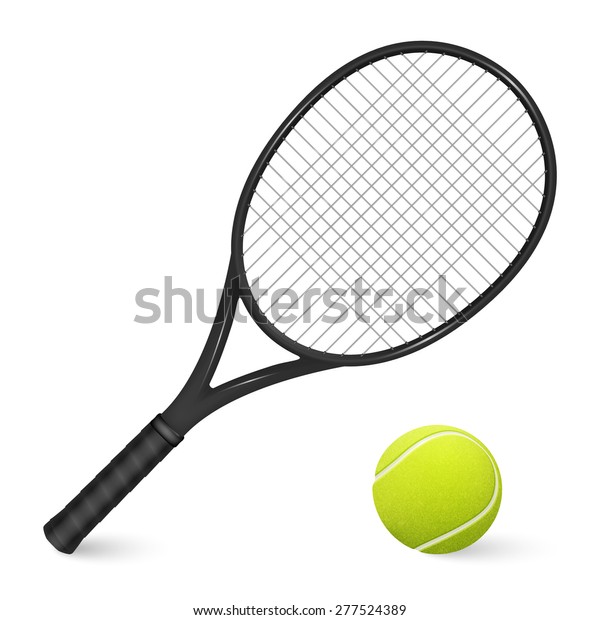 Black Tennis Racket Ball Isolated On Stock Vector (Royalty Free ...