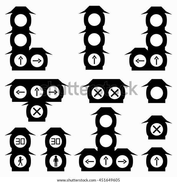 Black Traffic Lights Icons Collection Stock Vector (Royalty Free ...