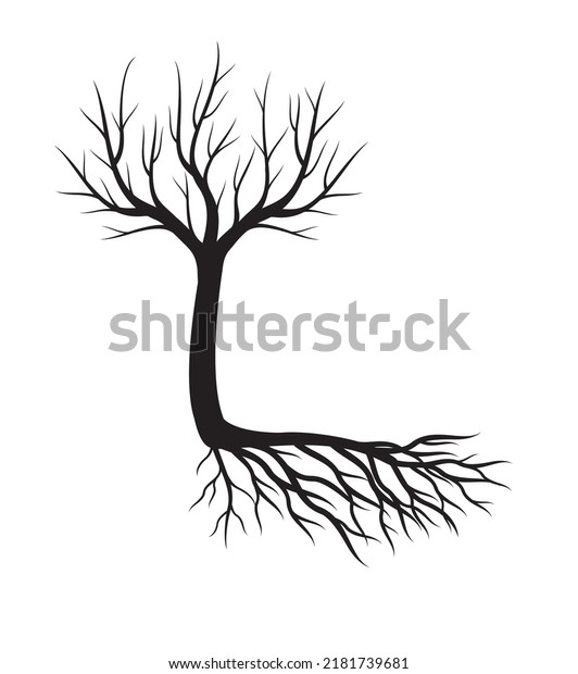 Black Tree Roots Vector Outline Illustration: เวกเตอร์สต็อก (ปลอดค่า ...