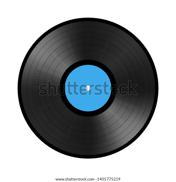 Black vinyl record with blue label isolated on white background. vector ...