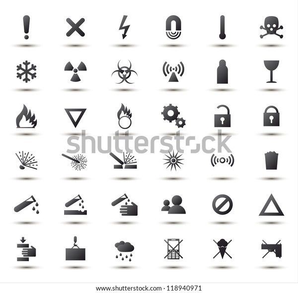 Black Warning Danger Signs Collection Stock Vector (Royalty Free) 118940971