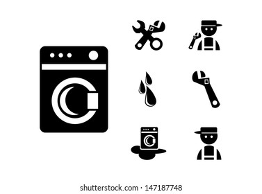 Black Washing Machine Icons Set Eps Stock Vector (Royalty Free ...