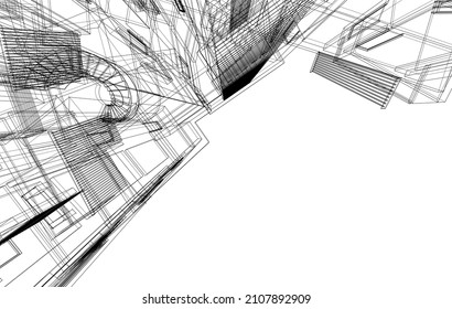 Black White Architecture Building Vector Drawing Stock Vector (Royalty ...