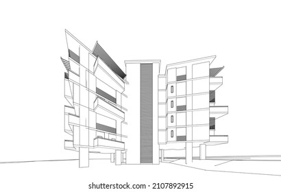 Black White Architecture Building Vector Drawing Stock Vector (Royalty ...