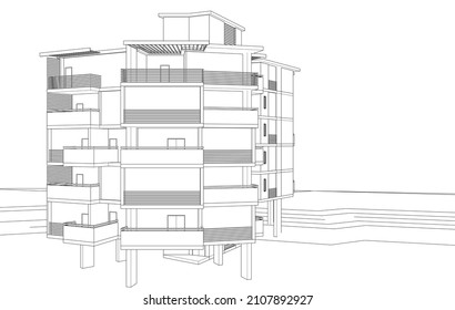 Black White Architecture Building Vector Drawing Stock Vector (Royalty ...