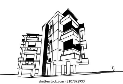 Black White Architecture Building Vector Drawing: เวกเตอร์สต็อก (ปลอด ...