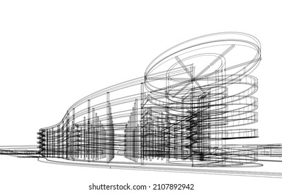 Black White Architecture Building Vector Drawing Stock Vector (Royalty ...
