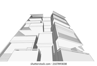 Black White Architecture Building Vector Drawing Stock Vector (Royalty ...
