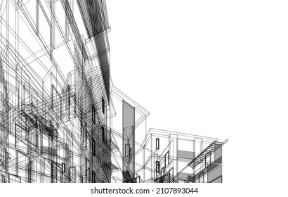 Black White Architecture Building Vector Drawing Stock Vector (Royalty ...
