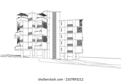 Black White Architecture Building Vector Drawing Stock Vector (Royalty ...