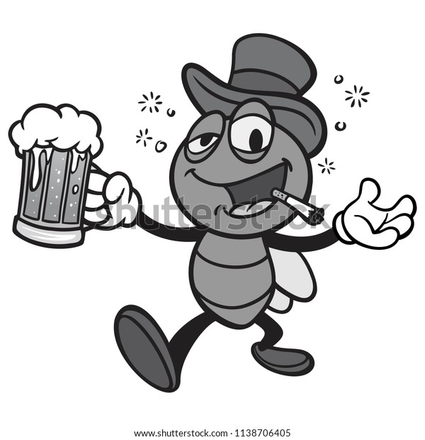 Black White Bar Fly Beer Vector Stock Vector (Royalty Free) 1138706405