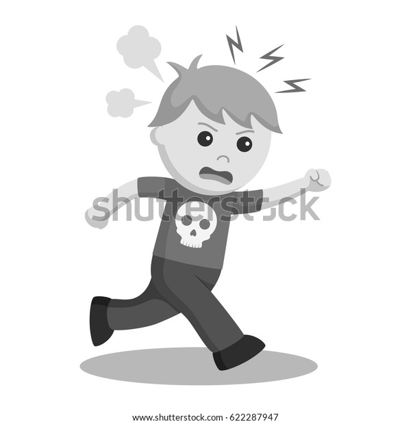 Black White Boy Running Angry Expression Stock Vector (Royalty Free ...