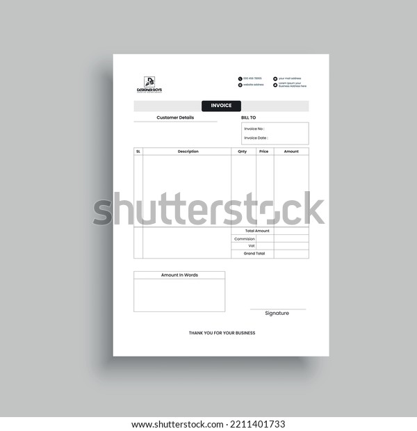 Black White Business Invoice Template Vector Stock Vector (Royalty Free ...