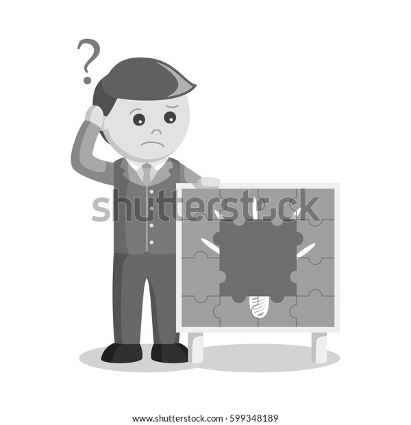 Black White Businessman Confuse Missing Puzzle: vector de stock (libre ...