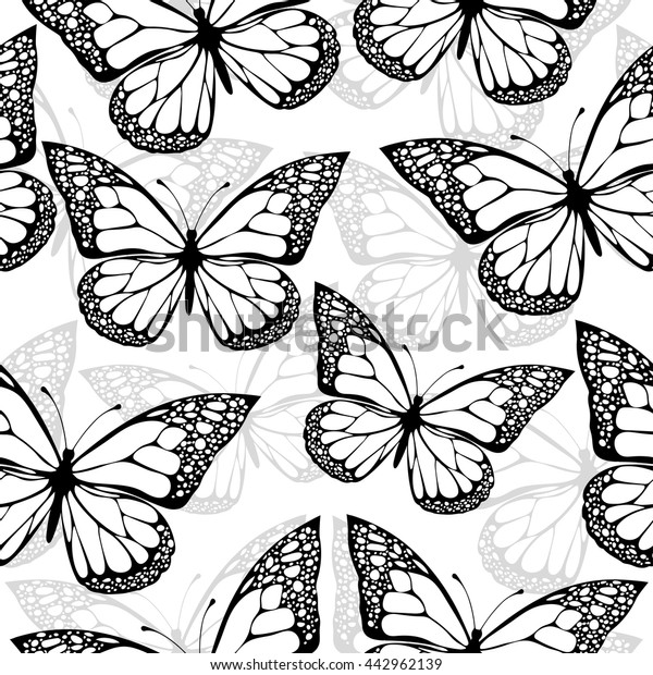Black White Butterfly Seamless Pattern Vector Stock Vector (Royalty ...