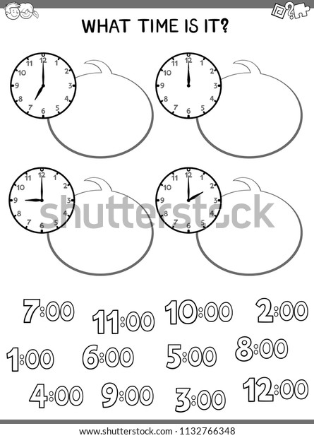 Black White Cartoon Illustrations Telling Time Stock Vector (Royalty ...
