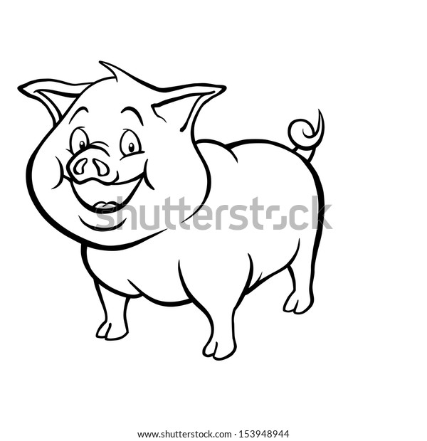 Black White Cartoon Pig Smiling Stock Vector (Royalty Free) 153948944 ...
