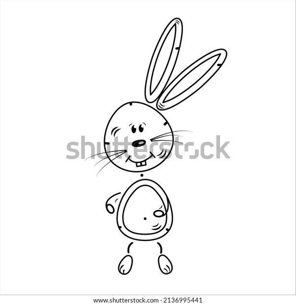 Black White Cartoon Rabbit On Isolated Stock Vector (Royalty Free ...