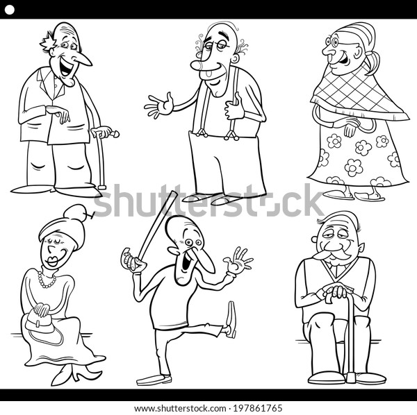 Black White Cartoon Vector Illustration Set Stock Vector (Royalty Free ...
