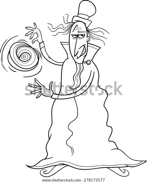 Black and White Cartoon Vector illustration of Fantasy Evil Wizard or ...
