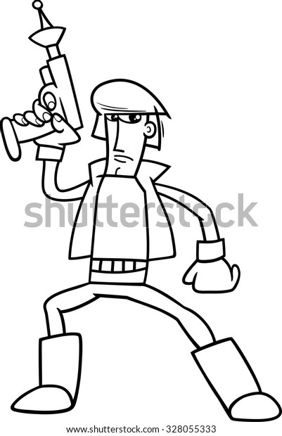 Black and White Cartoon Vector Illustration of Science Fiction Fantasy ...