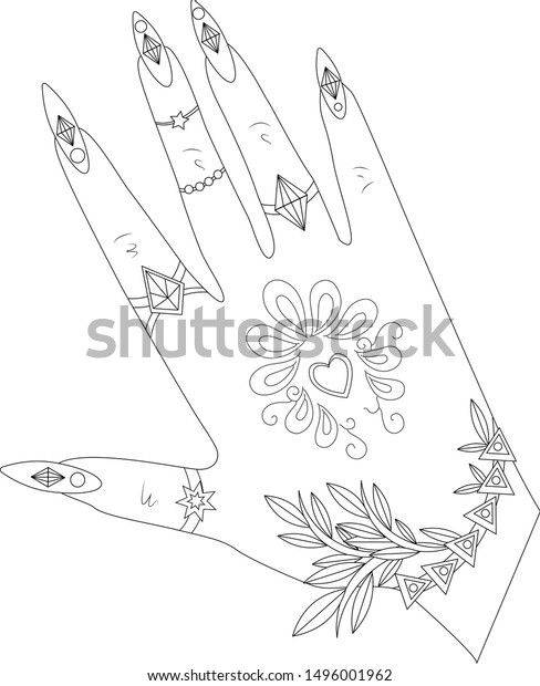 Black White Coloring Page Hand Rings: เวกเตอร์สต็อก (ปลอดค่าลิขสิทธิ์ ...