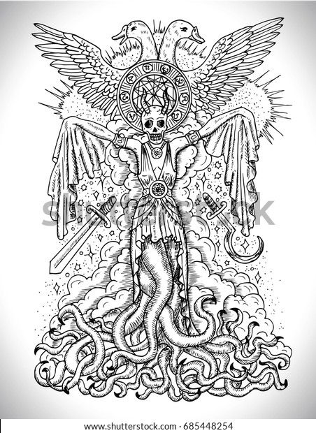 Black White Drawing Evil Goddess Female Stock Vector (Royalty Free ...