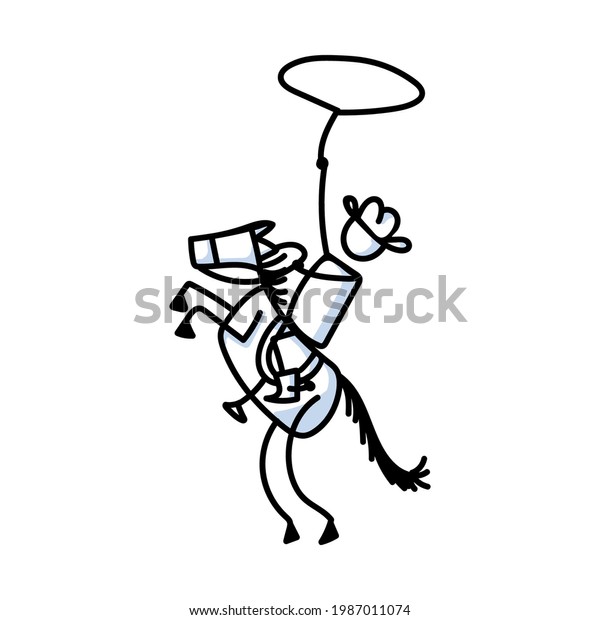 Black White Drawn Stick Figure Cowboy Stock Vector (Royalty Free ...