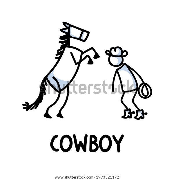 Black White Drawn Stick Figure Cowboy Stock Vector (Royalty Free ...