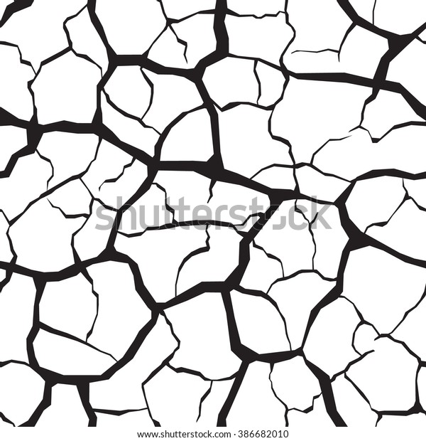 Black and white dry cracked ground texture, vector background, seamless ...