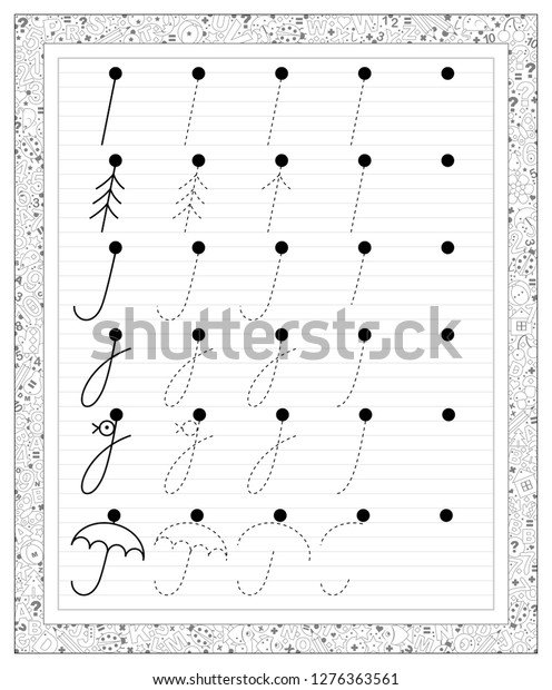 Black White Educational Page Tracing Exercises Stock Vector (Royalty ...
