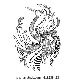 Black White Fire Bird Zentangle Style Stock Vector (Royalty Free ...