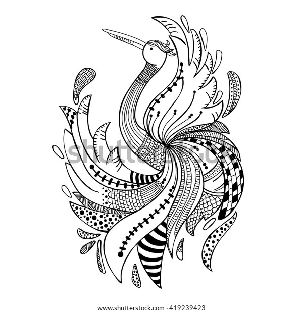 Black White Fire Bird Zentangle Style Stock Vector (Royalty Free ...