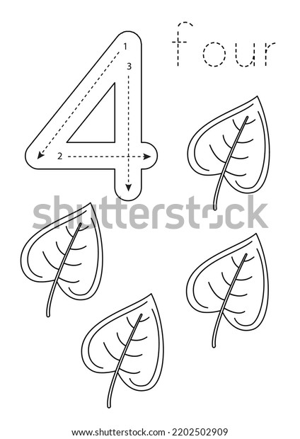 Black White Flashcard Number Four Worksheet Stock Vector (Royalty Free ...