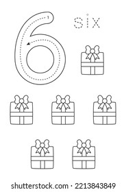 Black White Flashcard Number Six Worksheet Stock Vector (Royalty Free ...
