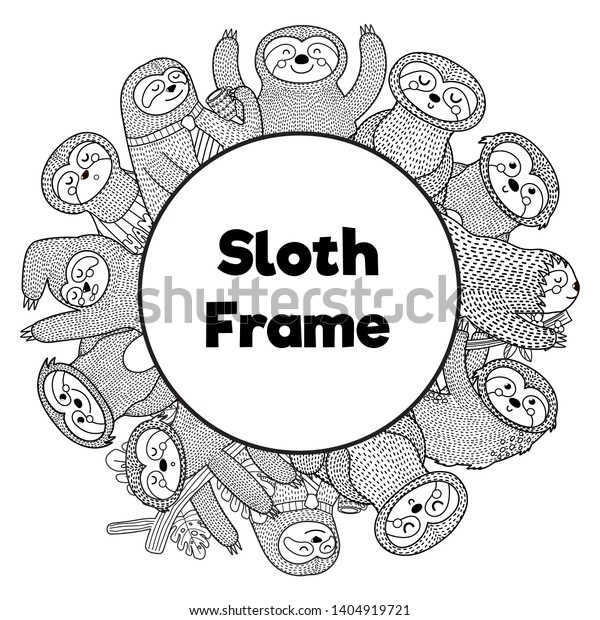 Black White Frame Template Funny Sloths: เวกเตอร์สต็อก (ปลอดค่า ...