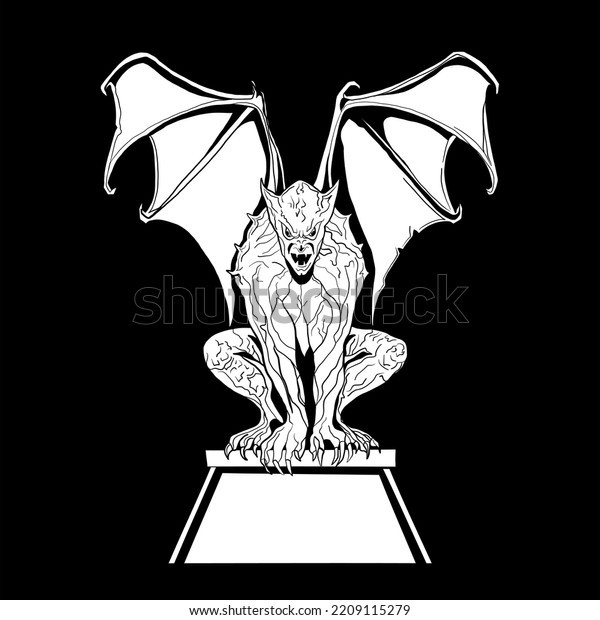 Black White Gargoyle Vector Hand Drawe Stock Vector (Royalty Free ...