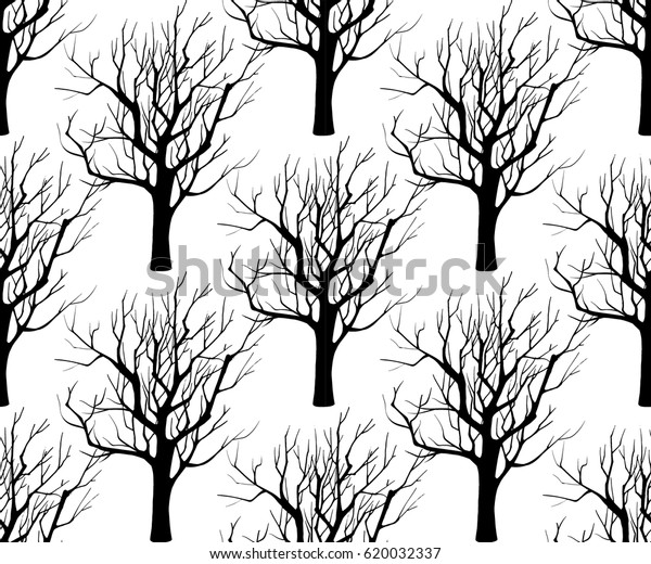 Black White Hand Drawn Seamless Trees Stock Vector (Royalty Free) 620032337