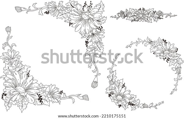 Black White Hand Drawn Set Flower Stock Vector (Royalty Free ...