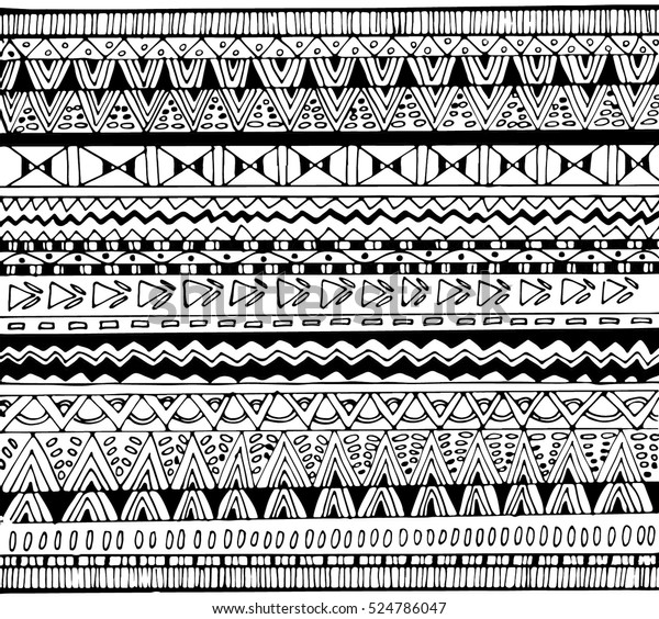 Black White Hand Drawn Tribal Seamless Stock Vector (Royalty Free ...