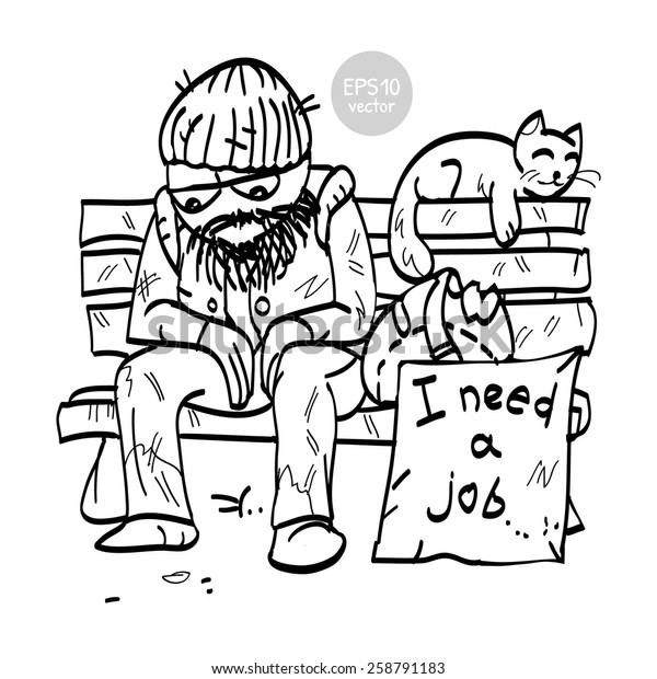Black White Handdrawing Sad Hobo: vector de stock (libre de regalías ...