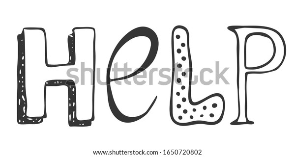 Black White Handdrawn Word Help Flat Stock Vector (Royalty Free ...