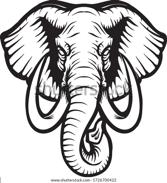 Black White Illustration Angry Elephants Head: เวกเตอร์สต็อก (ปลอดค่า ...