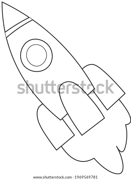 Black White Illustration Cartoonish Rocket Stock Vector (Royalty Free ...